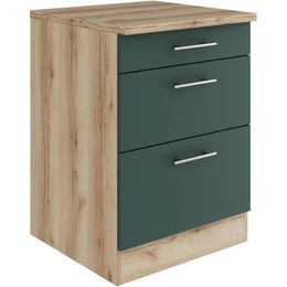 Unterschrank Optifit, B:60cm H:84,8cm T:60cm, gr&uuml;n, Holzwerkstoff, K&uuml;che, Schr&auml;nke, "Bella", Breite 60 cm, 2 Ausz&uuml;ge, 1 Schubkasten