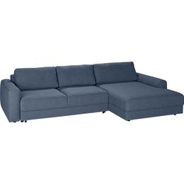 Ecksofa Trendmanufaktur, B:303cm H:84cm T:176cm, blau, 100% Polyester, Wohnzimmer, Sofas, "Bourbon II, hoher Sitzkomfort, extrabreite Recamiere f&uuml;r