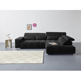 Ecksofa COTTA, B:310cm H:70cm T:225cm, schwarz, 100% Polyester, Wohnzimmer, Sofas, "Orion L-Form", mit Kopfteilverstellung & 5 Nierenkissen