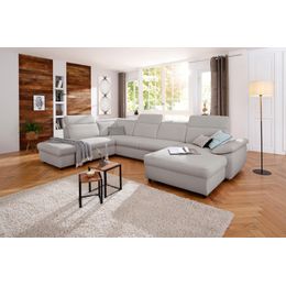 Wohnlandschaft Home Affaire, B:354cm T:232cm, silber, Struktur fein (100% Polyester);Luxus-Microfaser Lederoptik (100% Polyester);Soft clean (98%