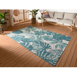 Outdoorteppich Hanse Home, B:200cm H:3mm L:285cm, blau, Polyester, Polypropylen (PP), Teppiche, "Tropical Leaves", In-& Outdoor, Wetterfest, Balkon,
