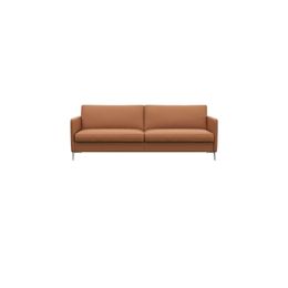 3-Sitzer FLEXLUX, B:214cm H:85cm T:92cm, braun, 100% Echteder, Sofas, "Fiore, super Sitzkomfort durch Kaltschaum im Sitz", schmale Armlehnen, F&uuml;&szlig;e Alu