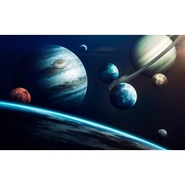 papermoon Fototapete "PLANETEN SATURN ERDE MOND WELTALL SPACE", B/L: 3,5m x 2,6m, Bahnen: 7 Stk., bunt, Schlafzimmer, Tapeten
