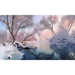 papermoon Fototapete "Fluss in Schneelandschaft", B/L: 5m x 2,8m, Bahnen: 10 Stk., bunt, Schlafzimmer, Tapeten
