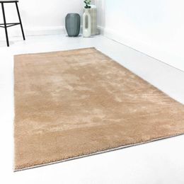 Teppich HOMIE LIVING, B:80cm H:19mm L:150cm, beige, Polyester, Wohnzimmer, Teppiche, "Lago", Kurzflor, Uni Farben, ideal im Wohnzimmer & Schlafzimmer