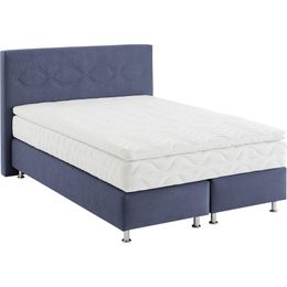 Boxspringbett, B:155cm L:210cm, blau, Westfalia Schlafkomfort, Bezug: Microvelours 100% Polyester, Komplettbetten, wahlweise mit Topper