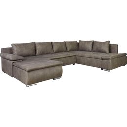 Wohnlandschaft Home Affaire, B:325cm H:83cm T:229cm, grau, 100% Polyester, Sofas, "Acra U-Form", mit Bettfunktion und Bettkasten, in Mattenoptik