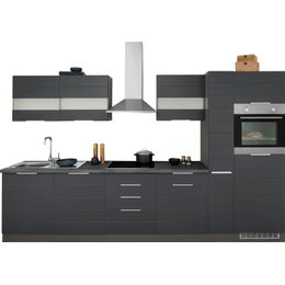 K&uuml;chenzeile KOCHSTATION, B:330cm T:60cm, grau, Komplettk&uuml;chen-Sets, "KS-Luhe", 330 cm breit, wahlweise mit oder ohne E-Ger&auml;ten, gefr&auml;ste MDF-Fronten