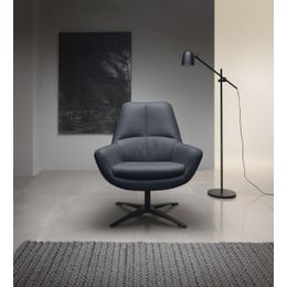 Drehsessel BETYPE, B:81cm H:92cm T:83cm, blau, 100% Echtleder, Wohnzimmer, Sessel, "Be Organic Standard Back, Loungesessel", in elegantem Design mit