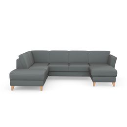 Sit & More Wohnlandschaft SIT & MORE, B:303cm H:87cm T:213cm, grau, Sofas, "Visby U-Form", wahlweise mit Bettfunktion und Stauraum, frei im Raum stellbar
