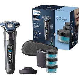 Philips Elektrorasierer "Shaver Series 7000 S7887/63", grau, B:26,5cm H:25,2cm T:16,5cm, Elektrorasierer, 4 Reinigungskartuschen, Ladestand, Etui,