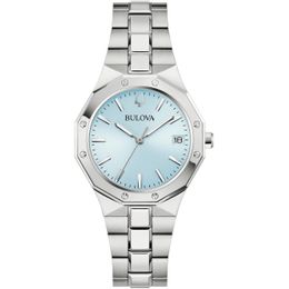 Bulova Damen Quarzuhrsilberfarben, hellblau, Armbanduhren, Armbanduhr, Damenuhr, Edelstahlarmband, analog, Tag