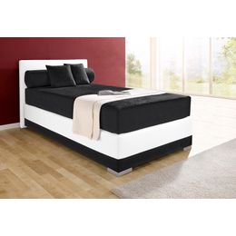 Boxspringbett Maintal, B:97cm L:210cm, schwarz-wei&szlig;, Bezug Kopteil und seitliche Unterbox wahlweise Microvelours aus 100% Polyester oder