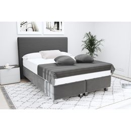 Boxspringbett, L:210cm, grau, Westfalia Schlafkomfort, 100% Polyester;Polsterwatte: 100% Polyester, Komplettbetten, "Sven", inkl. Zierkissen,