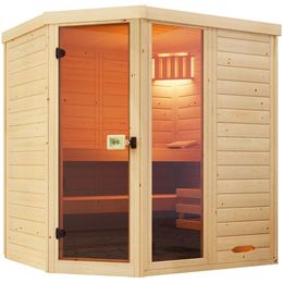 Weka Sauna "Massivholz-Elementsauna LAUK", Saunaofen, externe Steuerung, 4,5 kW, beige, Saunen, Blockbohlen, vorgefertigte Elemente