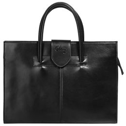 CLUTY Damen Henkeltasche, schwarz, Leder, beschichtet, gl&auml;nzend, Taschen, echt Leder, Made in Italy