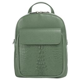 CLUTY Damen Cityrucksack, gr&uuml;n, Leder, Rindsleder, Rucks&auml;cke, echt Leder, Made in Italy