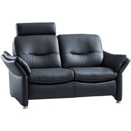 2-Sitzer Hukla, B:164cm H:91cm T:92cm, blau, Sofas, "HU-SF15058 Ledersofa, Breite 164 cm", hochwertiges Glattleder, optional mit Kopfst&uuml;tze
