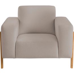 Sessel, B:105cm H:84cm T:96cm, beige, exxpo - SOFA FASHION, Wohnzimmer, Sessel, "Starr, Loungesessel, Scandic Design mit Sichtholz am Armteil", im