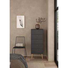 Highboard Andas, B:50,2cm H:120,1cm T:39,1cm, grau, Spanplatte, Wohnzimmer, Sideboards, "Bodo, Hochkommode, Aufbewahrung,, Stauraum", mit 5