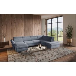 Wohnlandschaft Home Affaire, B:334cm H:85cm T:227cm, grau, 100%Polyester, Sofas, "Calypso U-Form", wahlweise mit motorischer Relaxfunktion