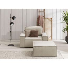 Sessel Home Affaire, B:120cm H:85cm T:166cm, beige, 100% Polyester, Wohnzimmer, Sessel, "SHERWOOD", Loveseat und Hocker im Set, passend zur