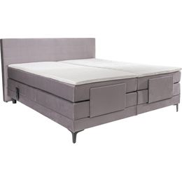 Boxspringbett Alina, B:192cm L:212cm, grau, Samt DMO (100% Polyester), Jugendzimmer, Komplettbetten, "Powell", inkl. Motor, Matratze und Topper, in