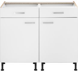 Unterschrank Optifit, B:100cm H:87cm T:58,4cm, wei&szlig;, Holzwerkstoff, K&uuml;che, Schr&auml;nke, "Parma", Breite 100 cm