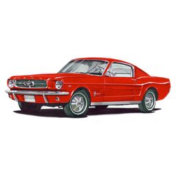 papermoon Fototapete "MUSTANG FASTBACK 1965-VINTAGE AUTO ILLUSTRATION RETRO", B/L: 4,5m x 2,8m, Bahnen: 9 Stk., bunt, Schlafzimmer, Tapeten