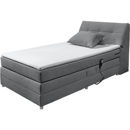 Boxspringbett, B:122cm L:236cm, grau, ED EXCITING DESIGN, Polyester, Jugendzimmer, Komplettbetten, "Toulouse", inkl. Motor, inkl. Stauraum im Kopfteil
