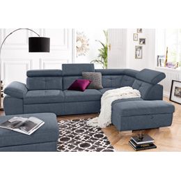 Ecksofa, B:274cm H:81cm T:206cm, blau, exxpo - SOFA FASHION, NaturLEDER (echtes Rindsleder) in Sitz und R&uuml;cken. Korpus in passendem Kunstleder