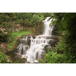 papermoon Fototapete "Wasserfall im Wald", B/L: 3,5m x 2,6m, Bahnen: 7 Stk., bunt, Schlafzimmer, Tapeten
