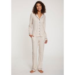 Vivance Dreams Damen Pyjama, Gr. 44, beige, Single Jersey, Obermaterial: 50% Baumwolle, 50% Viskose, gestreift, Basic, Homewear-Sets, mit kreativen