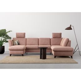 Wohnlandschaft Home Affaire, B:307cm H:86cm T:213cm, rosa, 95% Polyester, 5% Polyamid, Sofas, "Trelleborg U-Form", wahlweise mit Bettfunktion und