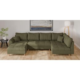 Wohnlandschaft Home Affaire, B:310cm H:81cm T:161cm, gr&uuml;n, 100% Polyester, Sofas, "CHARRE U-Form mit Ottomane, Ma&szlig;e B/T/H: 310/161/81 cm", feine