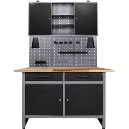 ONDIS24 Werkstatt-Set "Werner", B:120cm H:205cm T:60cm, schwarz, Werkb&auml;nke, 120 cm, mit Lochwandsystem inkl. Haken