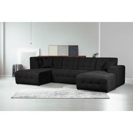 Wohnlandschaft Home Affaire, B:297cm H:85cm T:163cm, schwarz, 100% Polyester, Sofas, "Nosia U-Form", incl. 2 Zierkissen, mit feiner Steppung