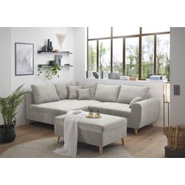 Ecksofa, B:249cm H:94cm T:175cm, beige, ED EXCITING DESIGN, 92% Polyester, 8% Polyamid, Wohnzimmer, Sofas, "Calanda L-Form", mit Hocker & 3 Zierkissen