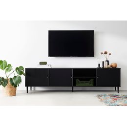 TV-Board, B:214,9cm H:56cm T:45cm, schwarz, HAMMEL FURNITURE, Furnier, Massivholz, Spanplatte, Stoff, Sideboards, "Mistral Fernsehschrank,