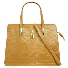 CLUTY Damen Henkeltasche, gelb, Leder, Reptilienpr&auml;gung, Taschen, echt Leder, Made in Italy