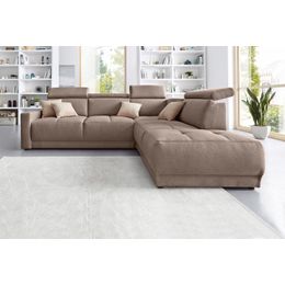 Ecksofa DOMO collection, B:266cm H:84cm T:99cm, beige, Kunstleder SOFTLUX;Struktur fein (100% Polyester);Zierkissen: Microfaser PRIMABELLE (100%