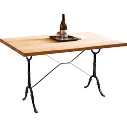 Esstisch Sit, B:120cm H:72cm T:65cm, schwarz, Platte Wildeiche ge&ouml;lt, Gestell Gusseisen, Tische, Gusseisengestell im Bistro-Stil