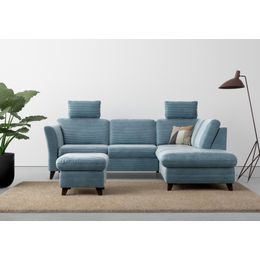 Ecksofa Home Affaire, B:252cm H:86cm T:213cm, blau, 100% Polyester, Wohnzimmer, Sofas, "Trelleborg L-Form", wahlweise mit Bettfunktion und