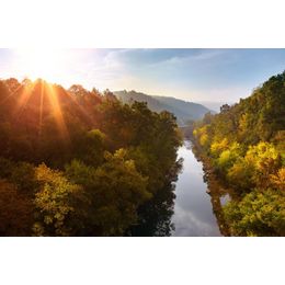 papermoon Fototapete "Fluss im Wald", B/L: 5m x 2,8m, Bahnen: 10 Stk., bunt, Schlafzimmer, Tapeten