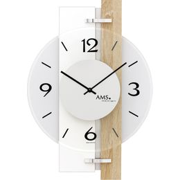 AMS Wanduhr "W9557", B/H/L: 6cm x 40cm x 28cm, braun, Wanduhren, Quarzuhr,Holz,Wohnzimmer,Esszimmer,K&uuml;che,Arbeitszimmer,B&uuml;ro,Flur