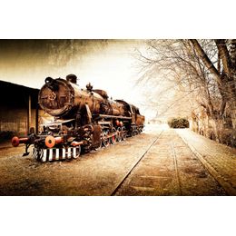 papermoon Fototapete "Retro Vintage Zug", B/L: 4,5m x 2,8m, Bahnen: 9 Stk., bunt, Schlafzimmer, Tapeten