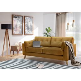 3-Sitzer Home Affaire, B:201cm H:88cm T:87cm, gold, Struktur weich (100% Polyester);Samtoptik (100% Polyester), Sofas, "Copenhagen", feiner Keder,