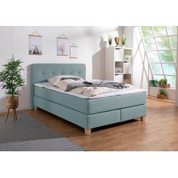 Boxspringbett Home Affaire, B:153cm L:207cm, blau, Struktur fein (100% Polyester);Samtstoff (100% Polyester), Komplettbetten, "Fargo", inkl. Topper,