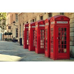 papermoon Fototapete "London Telefonzellen", B/L: 5m x 2,8m, Bahnen: 10 Stk., bunt, Schlafzimmer, Tapeten