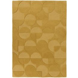 Wollteppich FLAIR RUGS, B:160cm H:8mm L:230cm, gelb, Wolle, Wohnzimmer, Teppiche, "Gigi", aus 100% Wolle, geometrisches Design,
